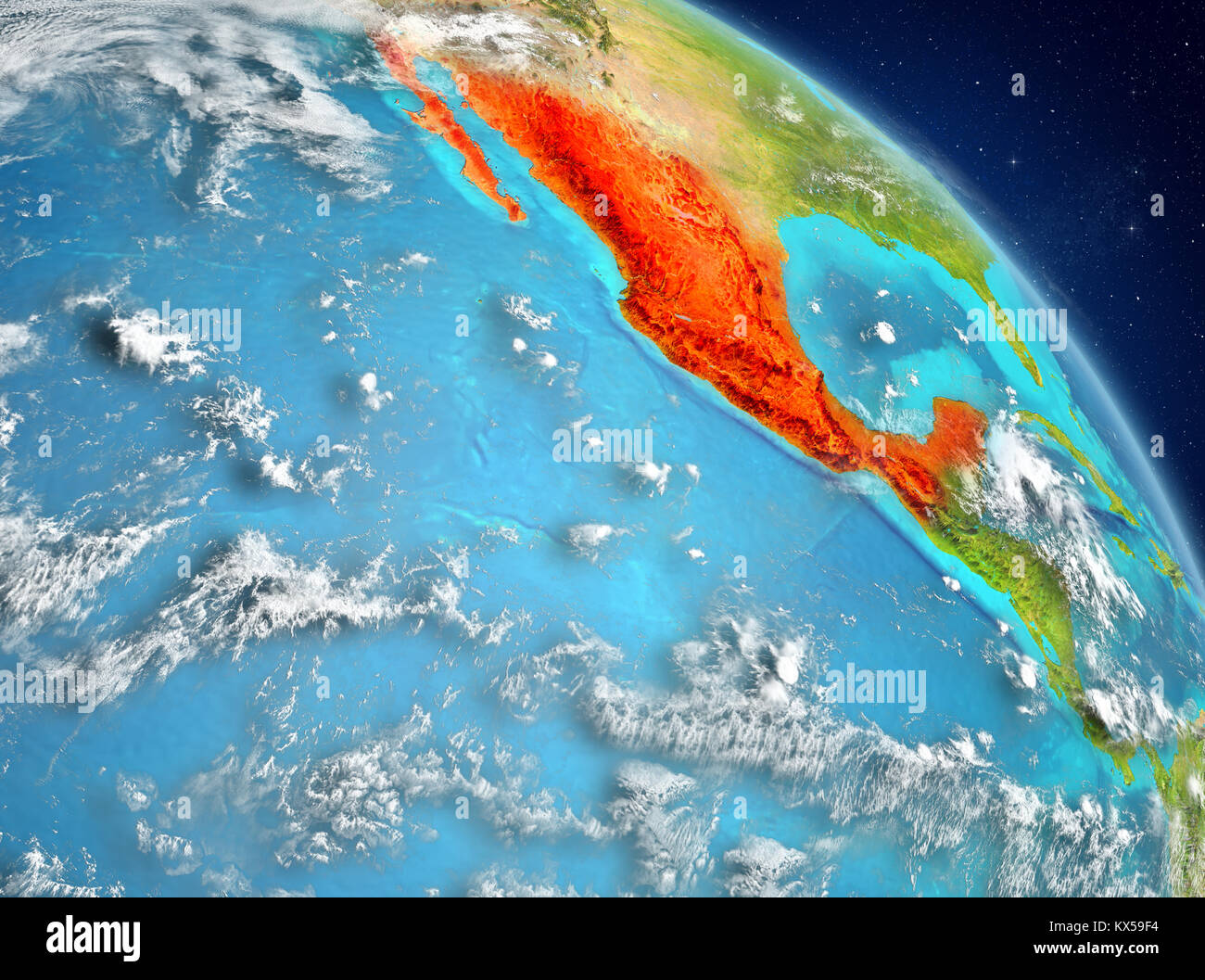 Illustration of Mexico as seen from Earth’s orbit. 3D illustration ...