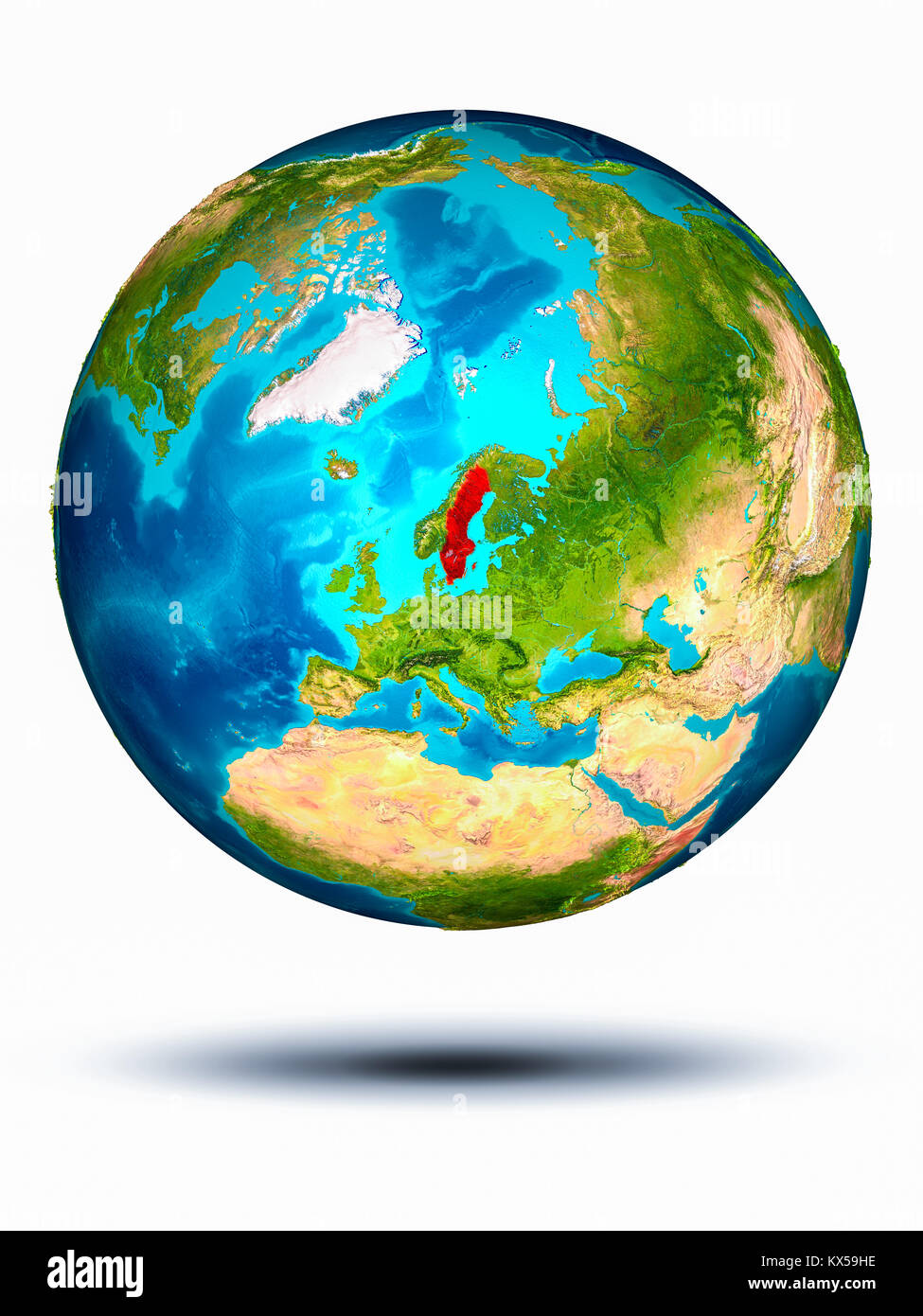 Sweden in red on model of planet Earth hovering in space. 3D ...