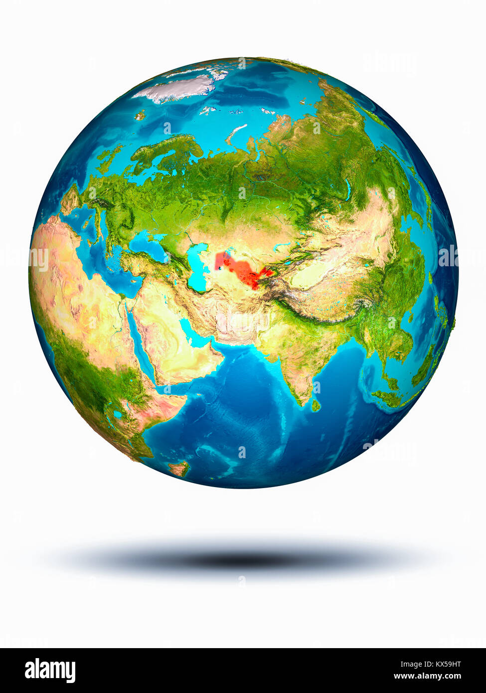 Uzbekistan In Red On Model Of Planet Earth Hovering In Space 3d