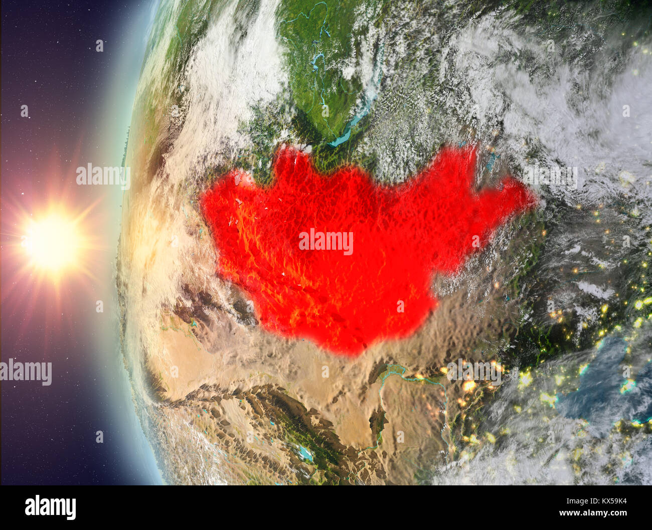 Mongolia As Seen From Space On Planet Earth During Sunset 3d