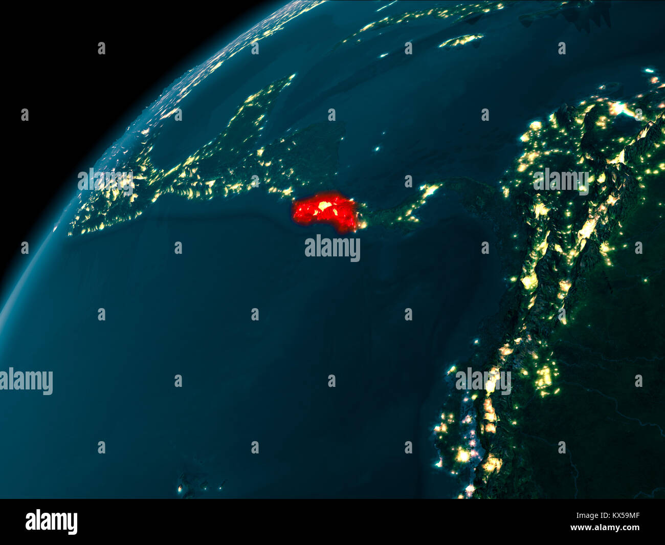 Night map of Costa Rica as seen from space on planet Earth. 3D ...