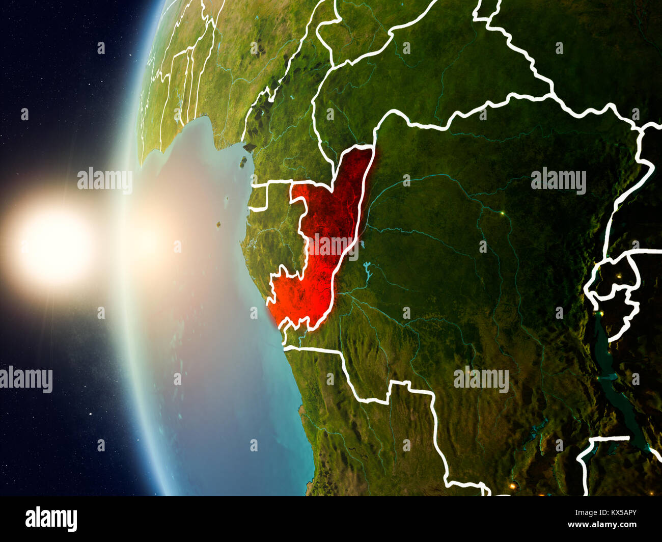 Illustration of Congo as seen from Earth’s orbit during sunset with ...
