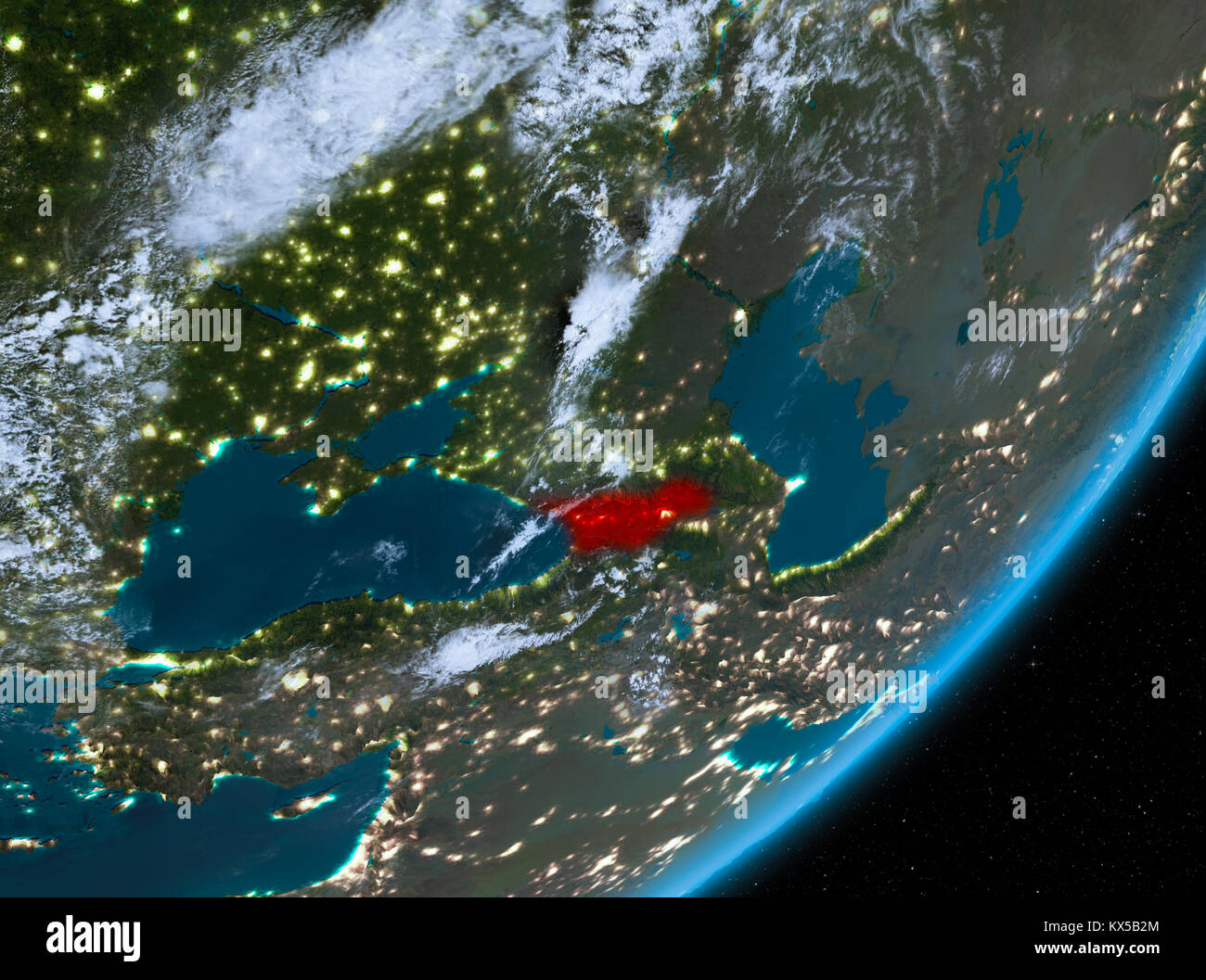 Georgia from orbit of planet Earth at night with highly detailed ...