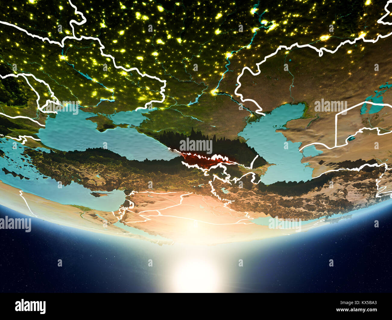 Georgia from orbit of planet Earth in sunrise with highly detailed ...