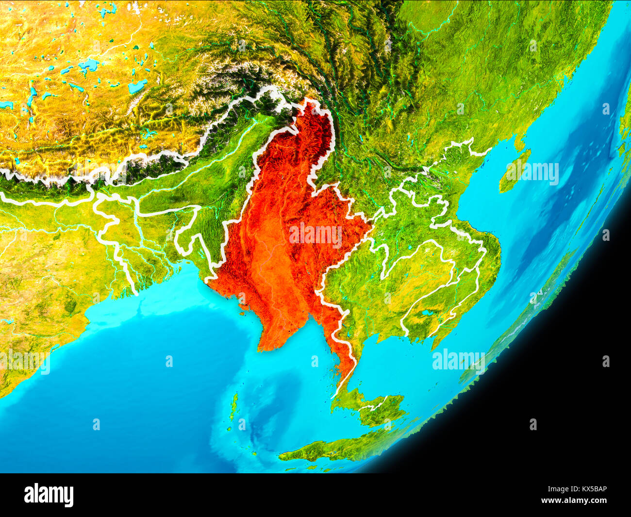 Map myanmar highlighted in red hi-res stock photography and images - Alamy
