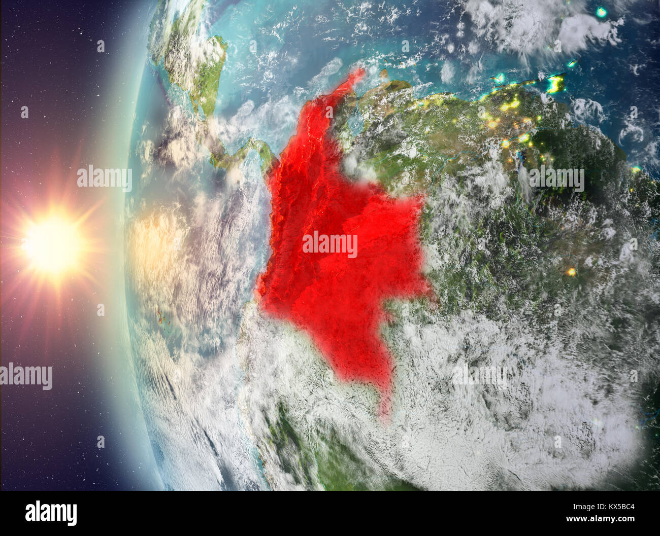 Colombia as seen from space on planet Earth during sunset. 3D ...