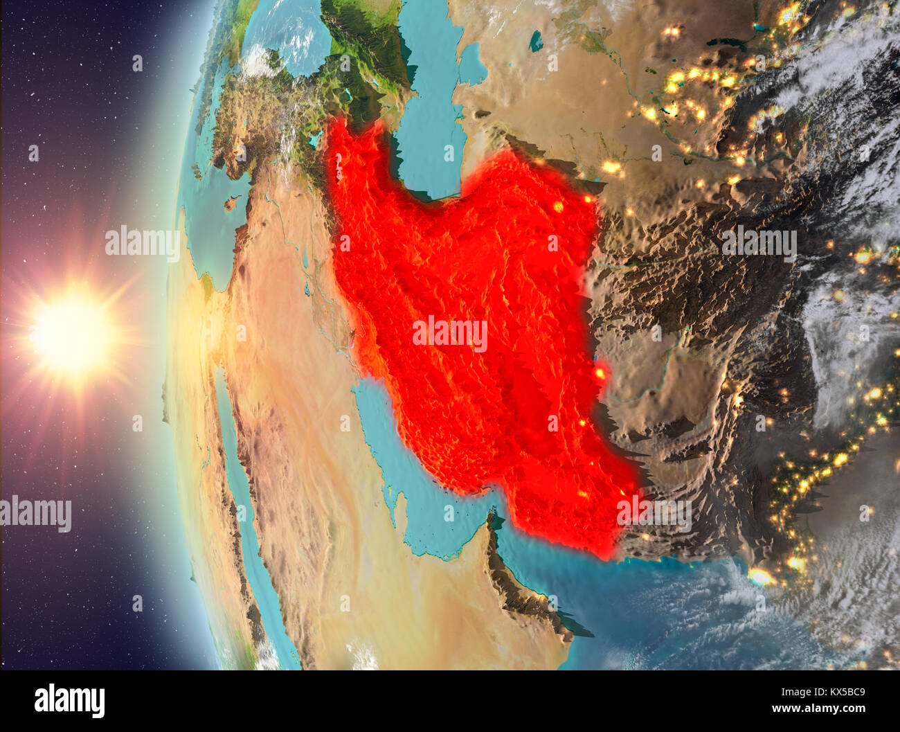 Iran as seen from space on planet Earth during sunset. 3D illustration ...