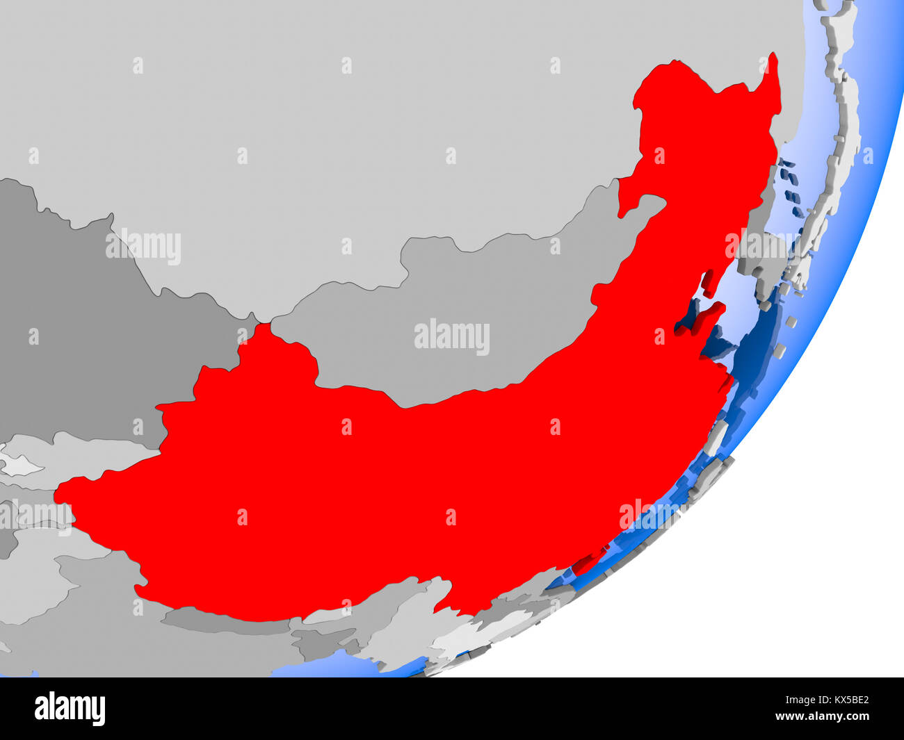3D render of China on political globe with transparent oceans. 3D ...