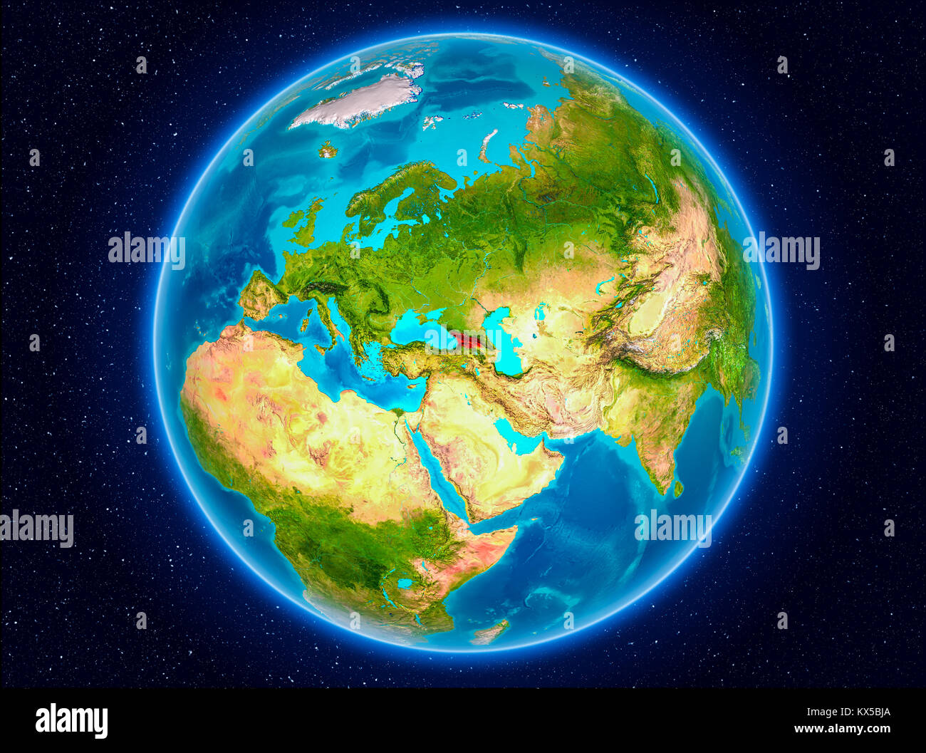 Georgia in red from Earth’s orbit. 3D illustration. Elements of this ...