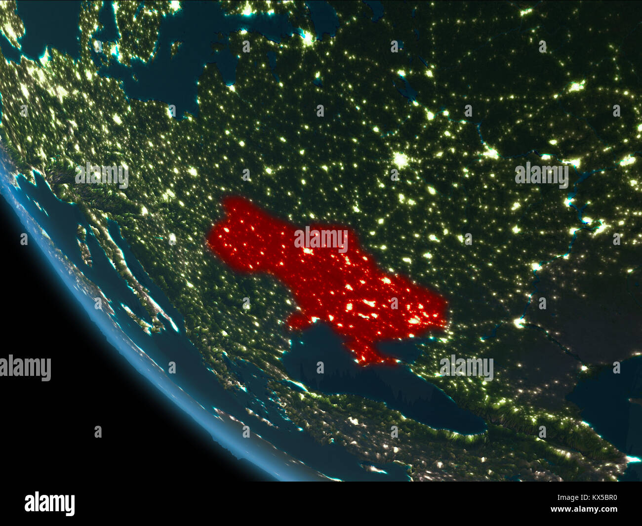 Ukraine from orbit of planet Earth at night with highly detailed ...