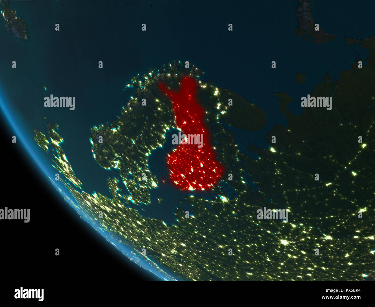 Finland from orbit of planet Earth at night with highly detailed ...