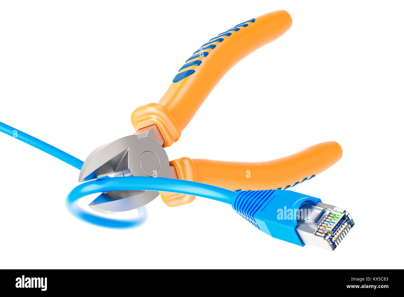 Diagonal pliers cutting lan network computer cable, 3D rendering Stock ...