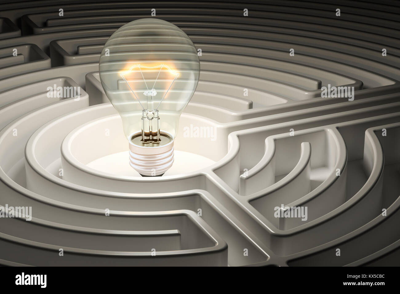 Lightbulb inside labyrinth maze. 3D rendering Stock Photo - Alamy