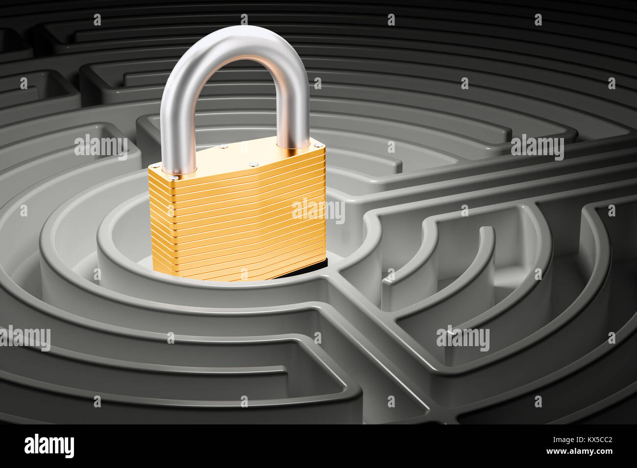Padlock inside labyrinth maze. 3D rendering Stock Photo - Alamy
