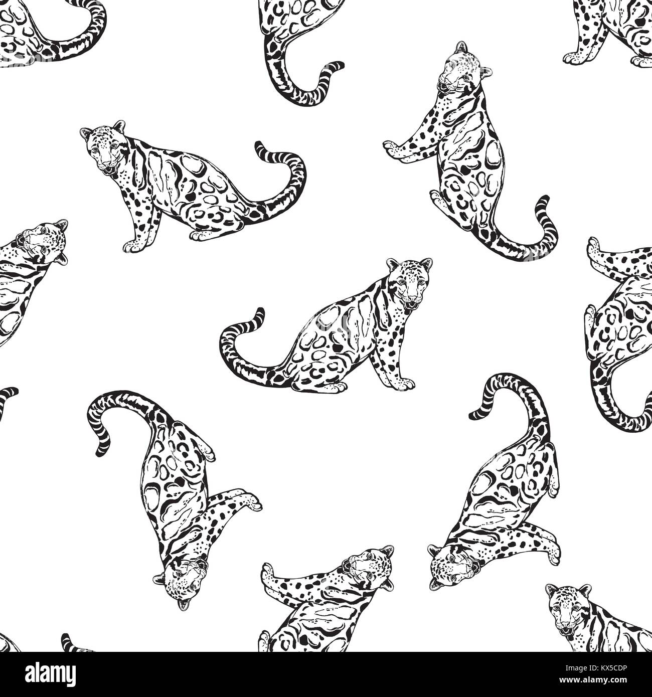 Seamless pattern of sketch style clouded leopards. Vector illustration ...