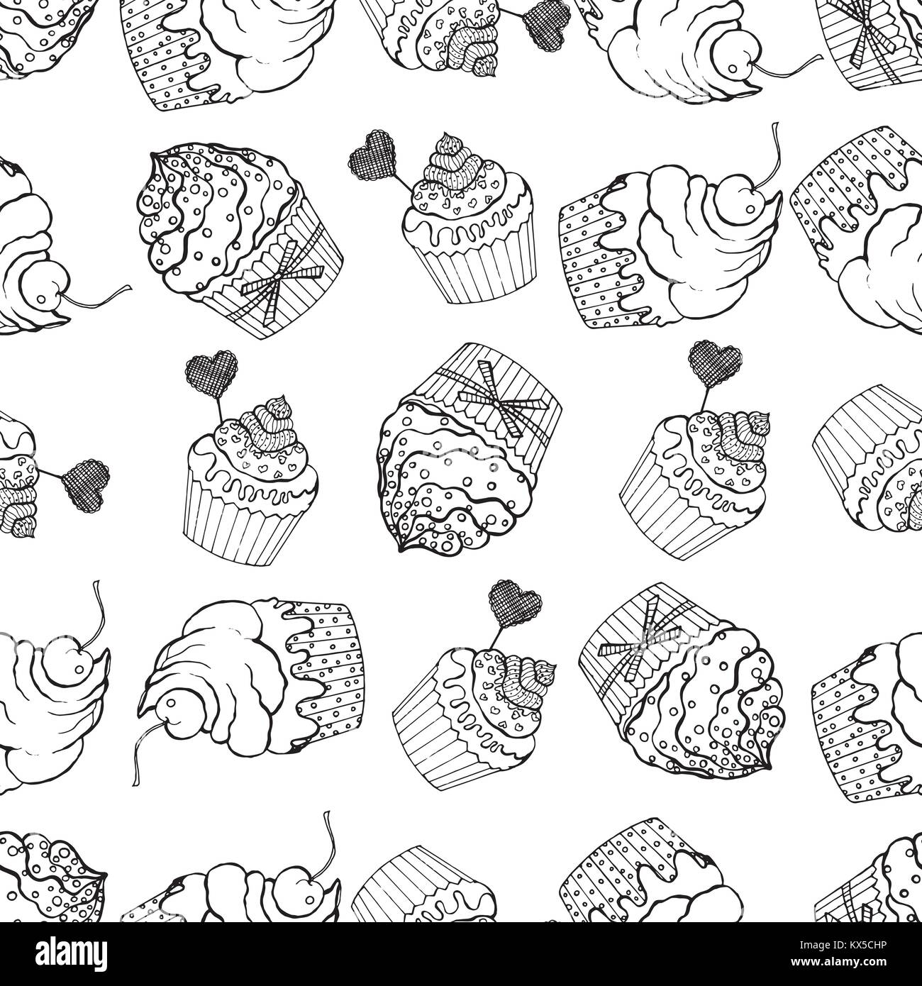 Seamless pattern of hand drawn sketch style cupcakes. Vector illustration Stock Vector Image ...