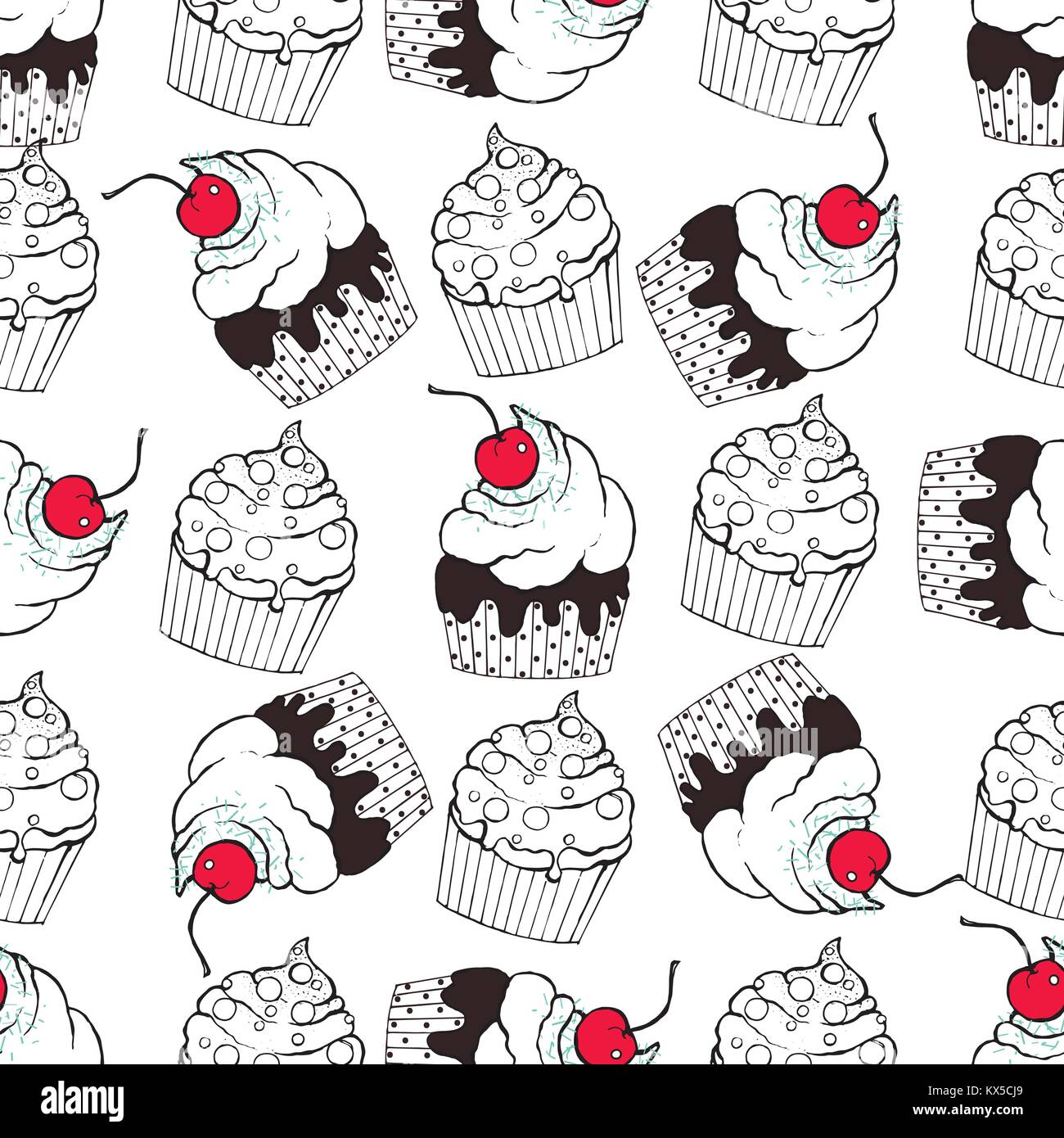 Seamless pattern of hand drawn sketch style cupcakes. Vector illustration Stock Vector Image ...