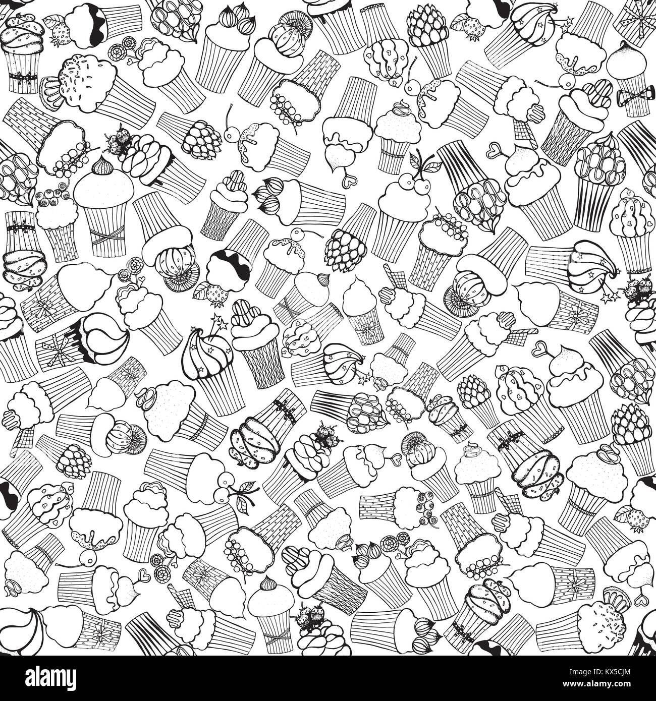 Seamless vector pattern of hand drawn sketch style cupcakes. Vector illustration Stock Vector ...