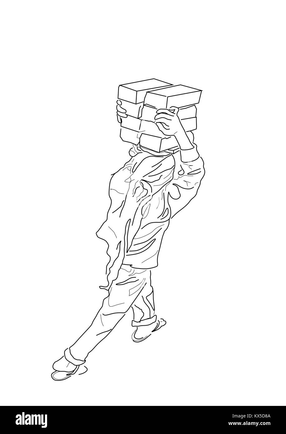 An illustration of a boy carrying bricks on his head Stock Photo - Alamy