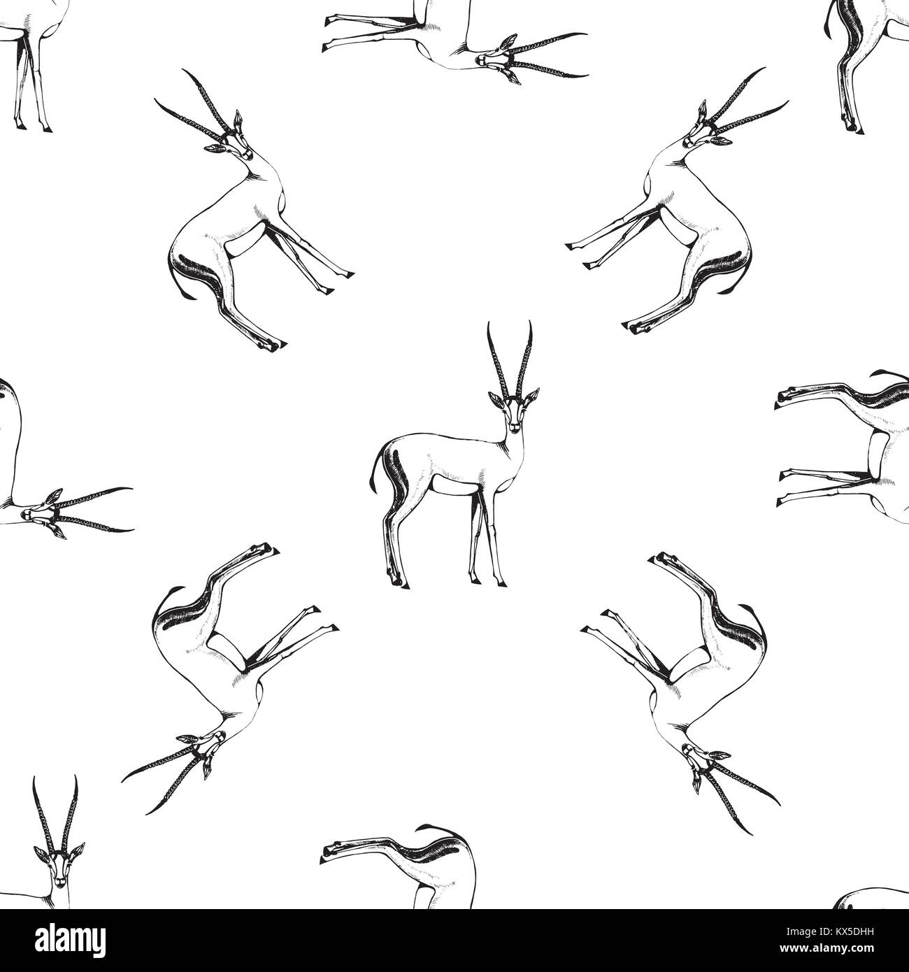 Seamless pattern of hand drawn sketch style gazelle. Vector ...