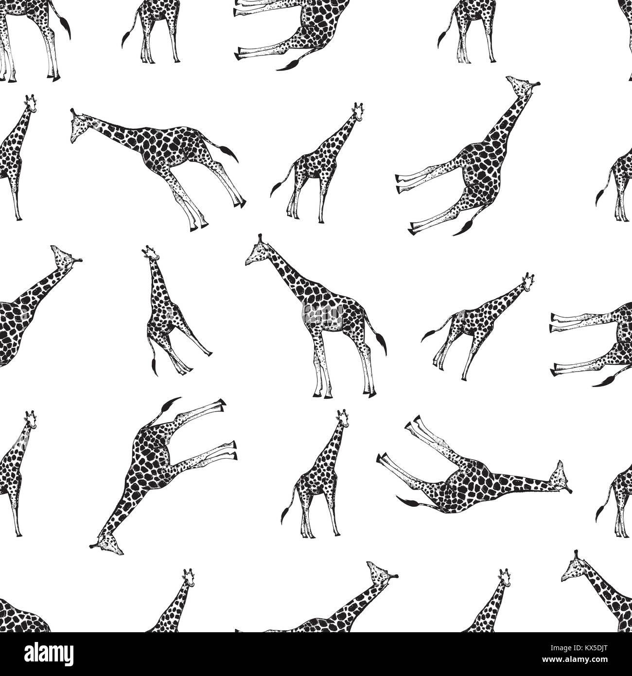 Seamless pattern of hand drawn sketch style giraffes. Vector ...