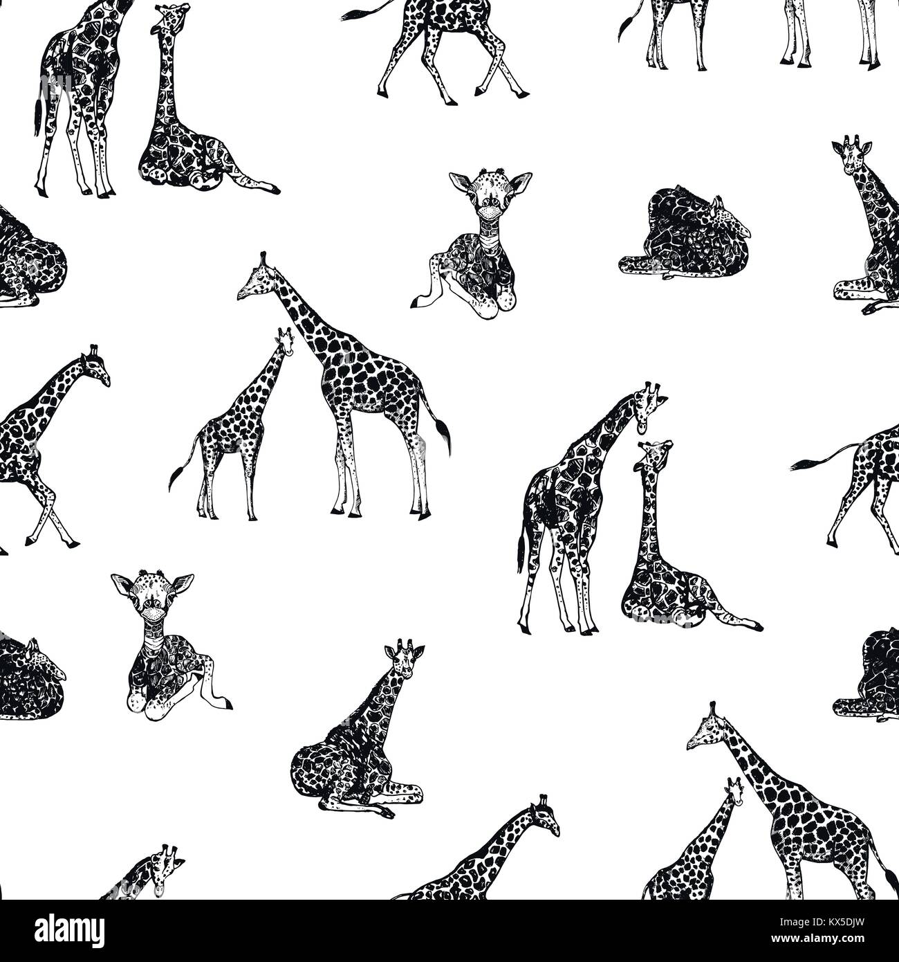 Seamless pattern of hand drawn sketch style giraffes. Vector ...