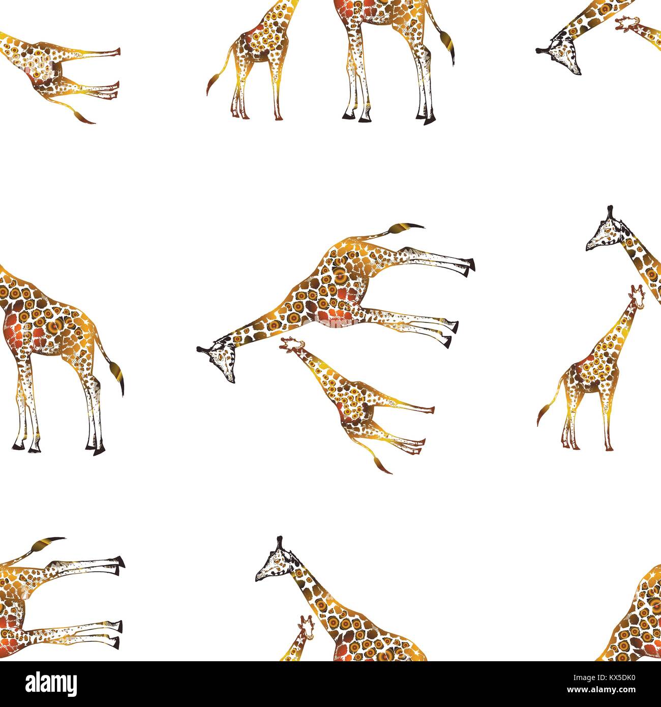 Seamless pattern of hand drawn sketch style giraffes. Vector ...