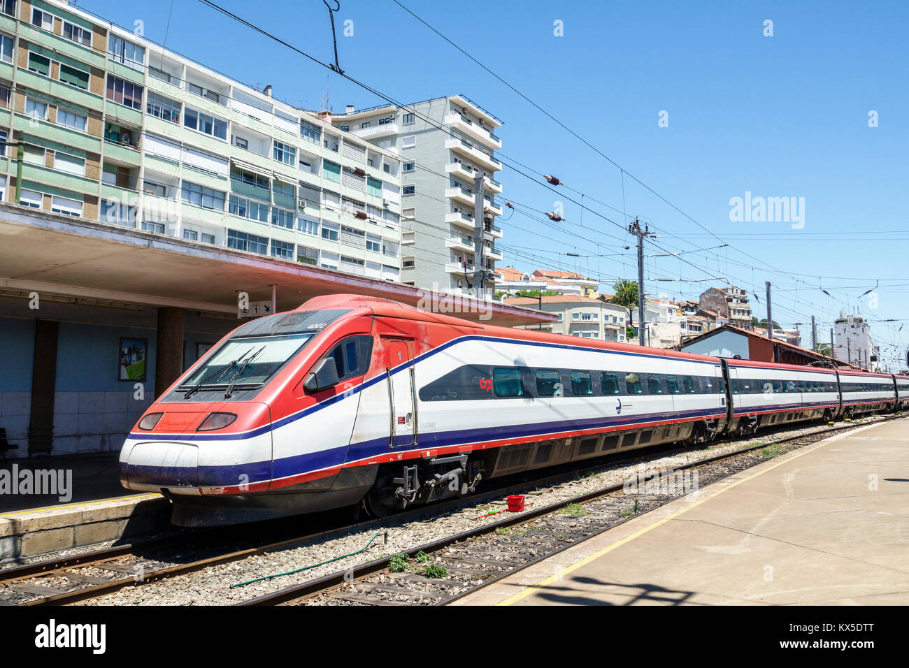 Lisbon Portugal Santa Apolonia Comboios de Portugal railway train Stock ...