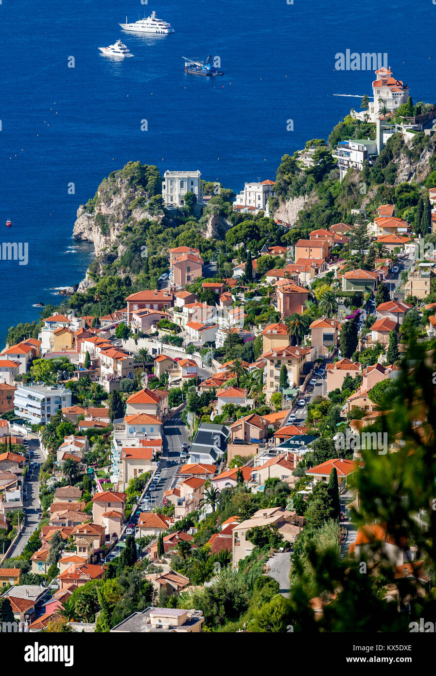 View of Roquebrune Cap Martin showing mediterranean houses on the hills ...
