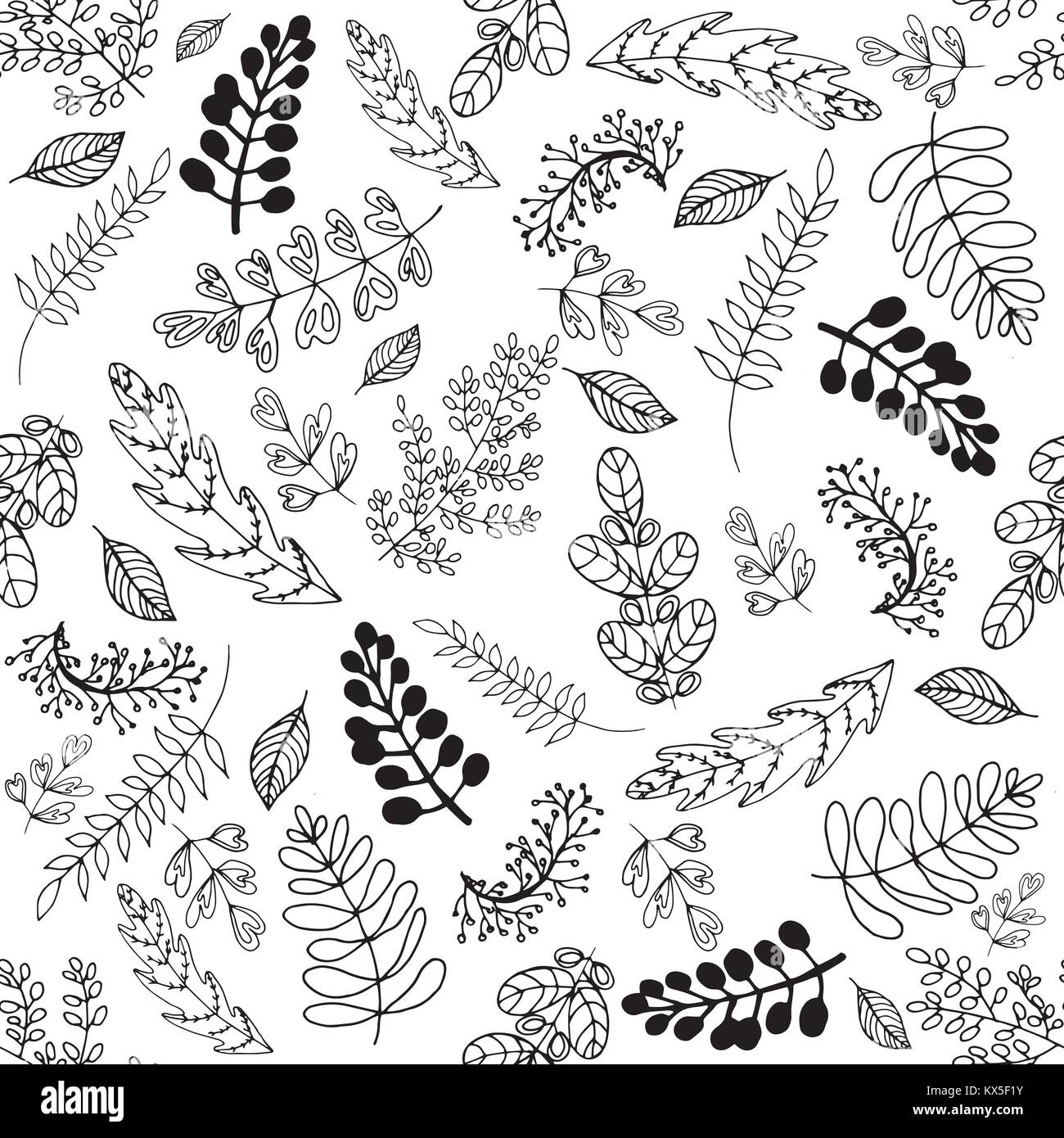 Seamless pattern of hand drawn sketch style abstract plants. Vector ...