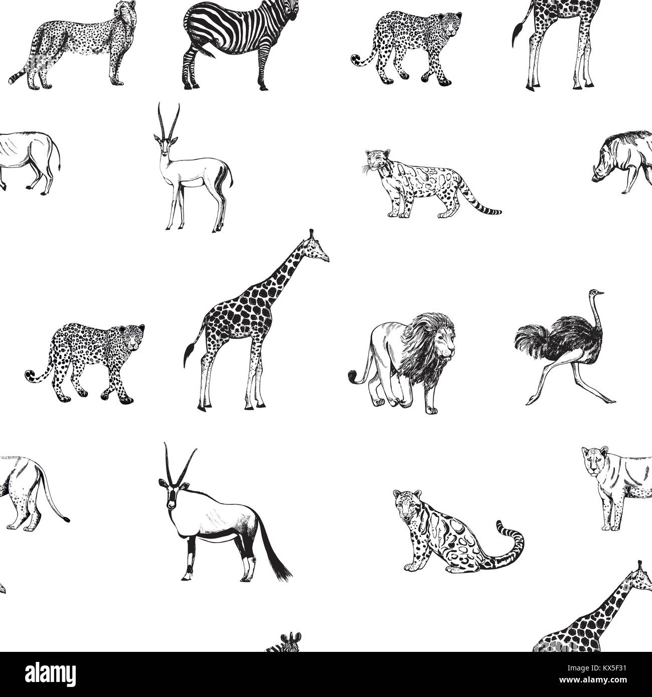 Seamless vector pattern of hand drawn sketch style animals. Vector ...