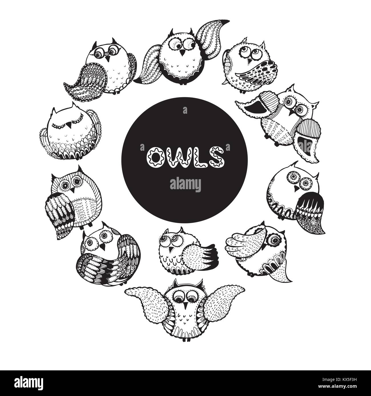 Hand drawn sketch style set of owls. Vector illustration isolated on ...