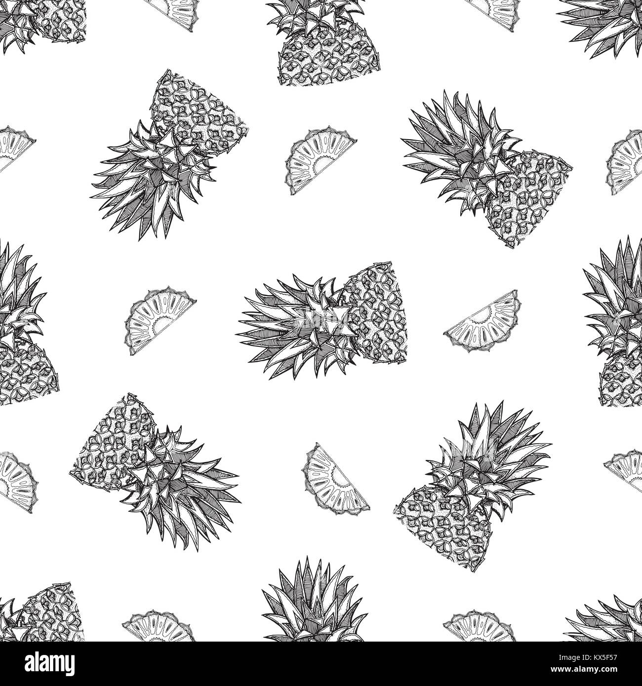 Seamless pattern of hand drawn sketch style pineapple. Vector ...