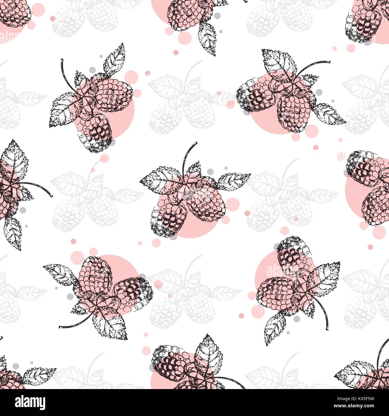 Seamless vector pattern of hand drawn sketch style raspberry Stock ...