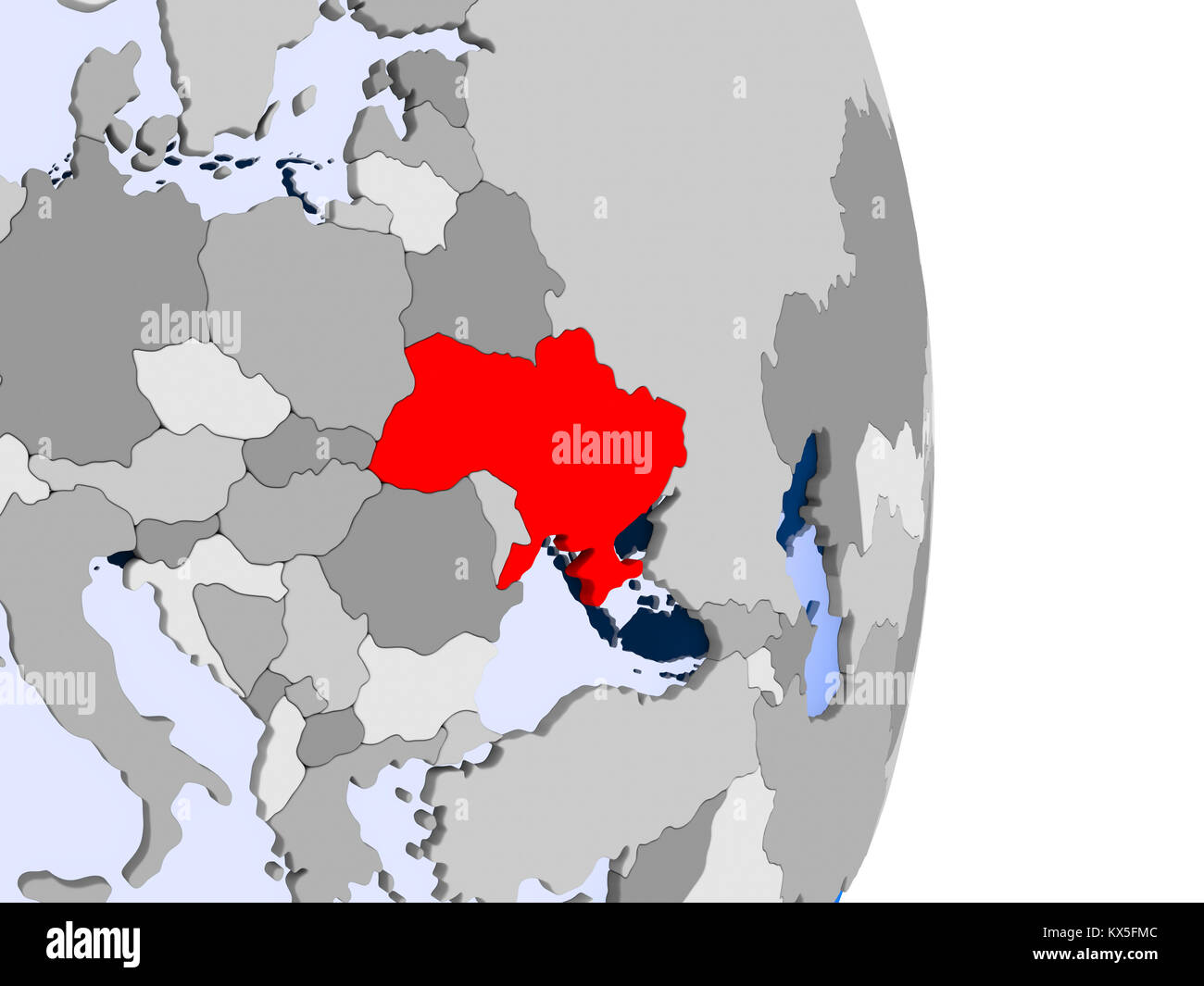 Cyprus in red on model of political globe with transparent oceans. 3D ...