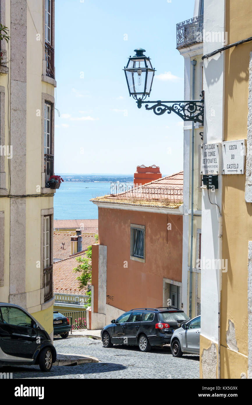 Lisbon Portugal,Castelo quarter,Costa do Castelo,inclined street,steep ...