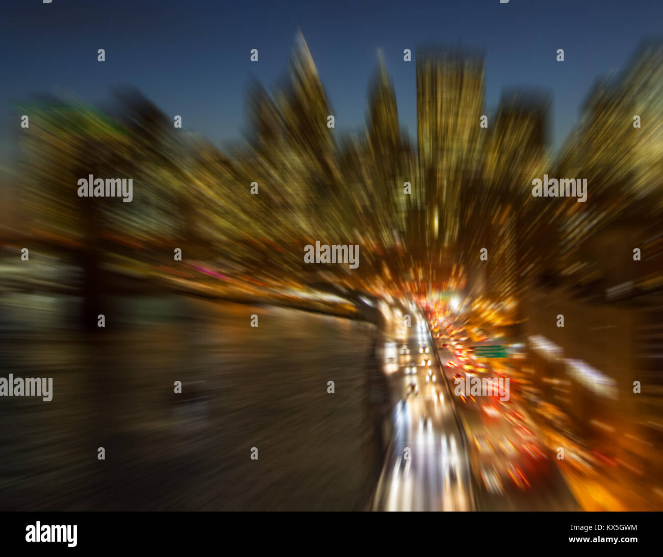 New York City skyline night lights blurred background Stock Photo - Alamy