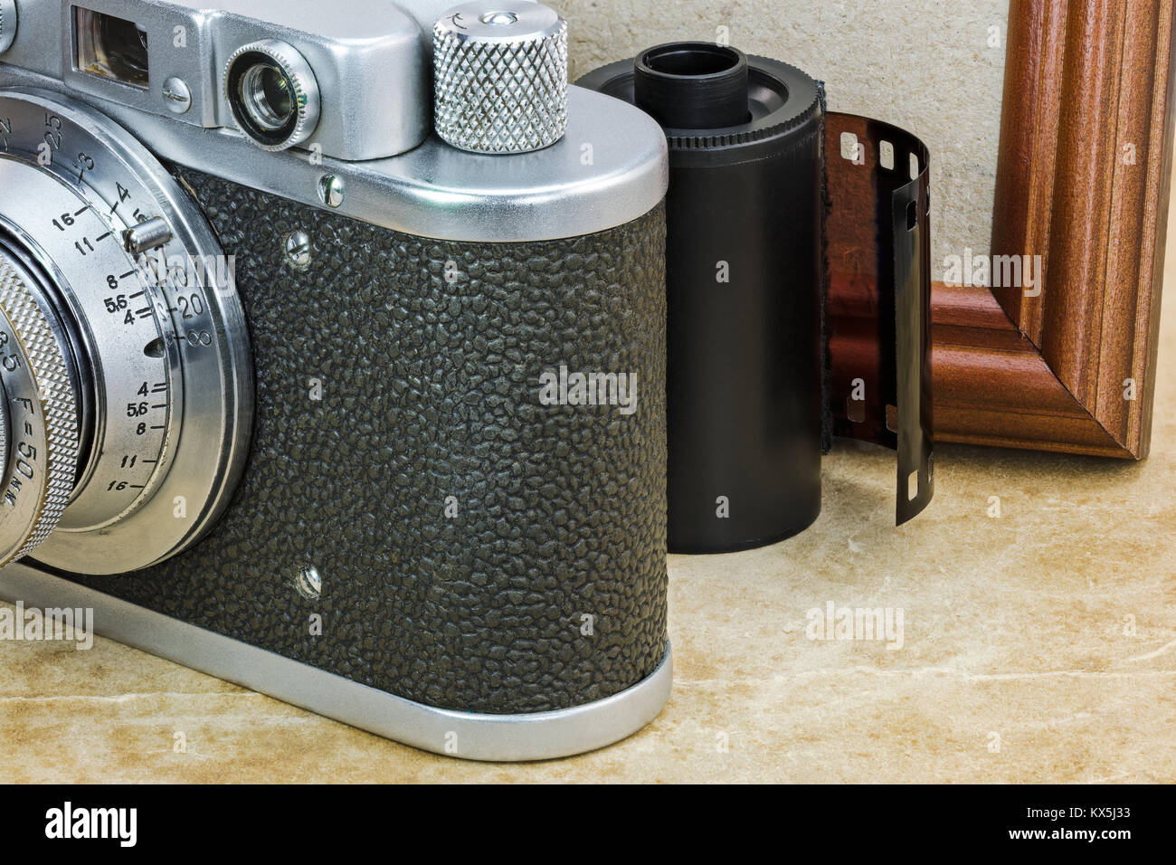 old-fashioned vintage camera, film roll and frame detailed view Stock ...