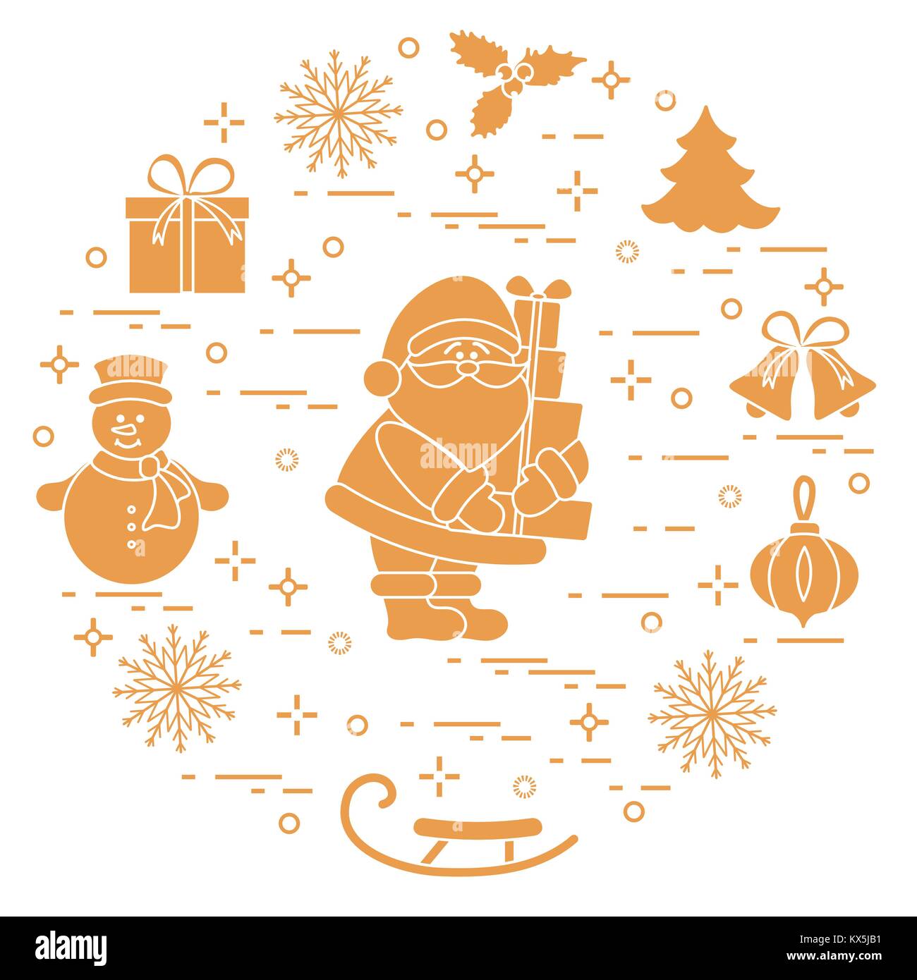Santa Claus with presents and other New Year and Christmas symbols ...