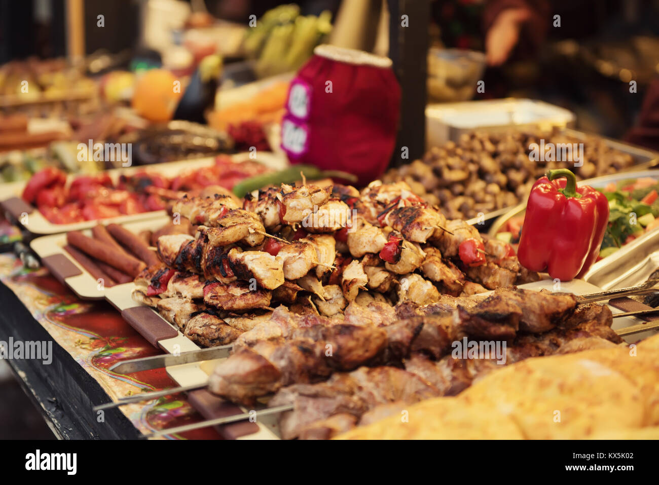 Barbeque at street market Stock Photo - Alamy