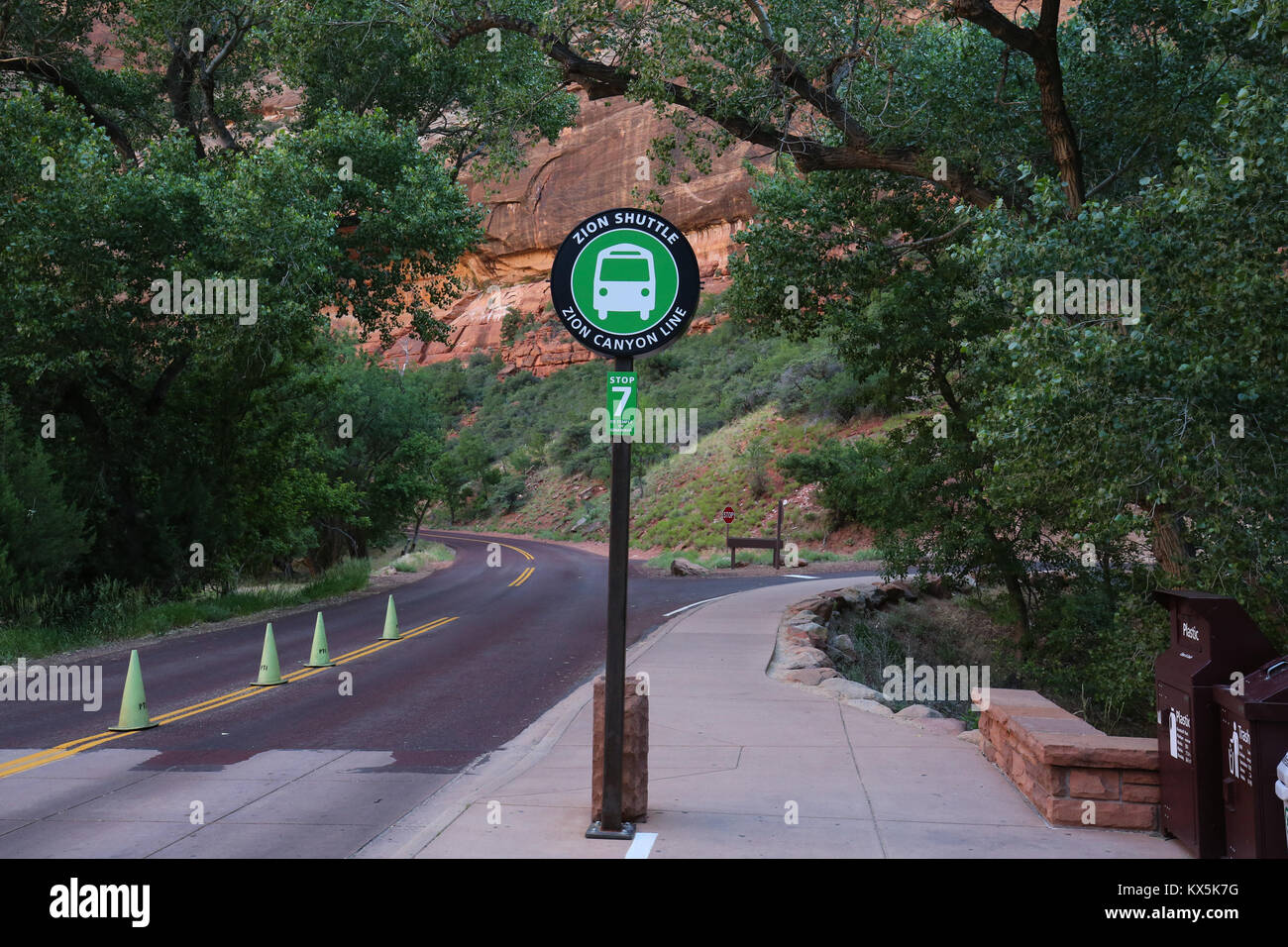Zion Park Shuttle Bus stop Stock Photo - Alamy