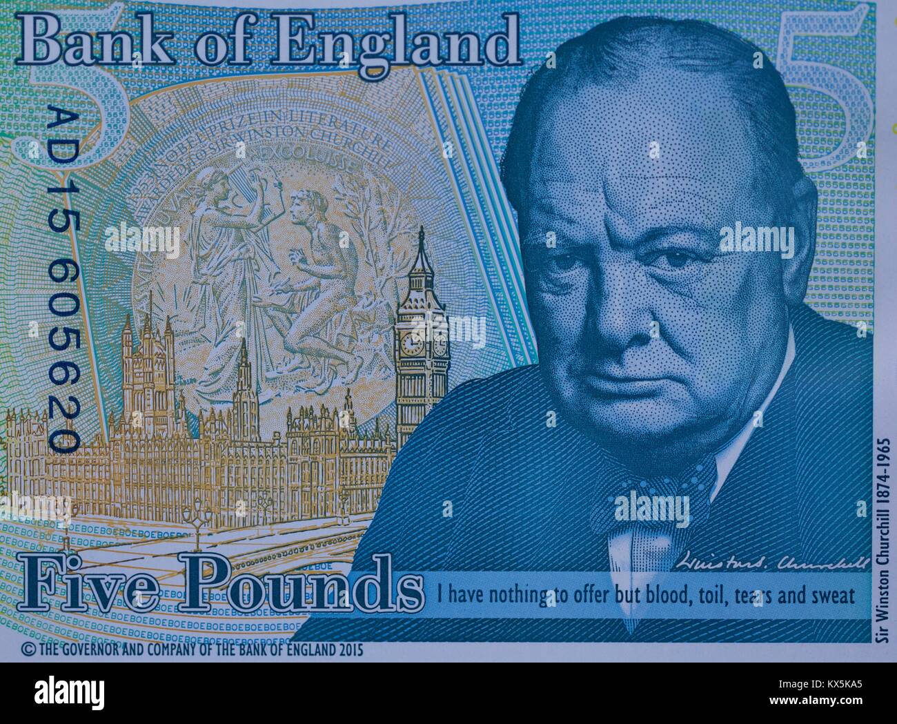 The new 2016 polymer five pound bank note from the Bank of England ...