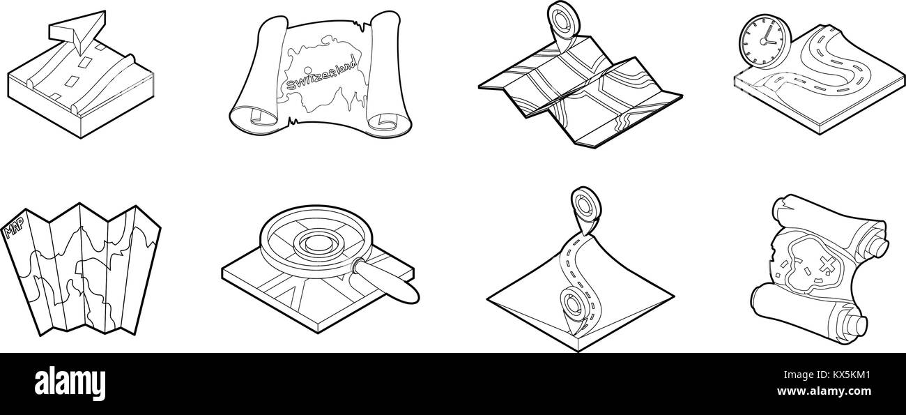 Route map icon set, outline style Stock Vector Image & Art - Alamy