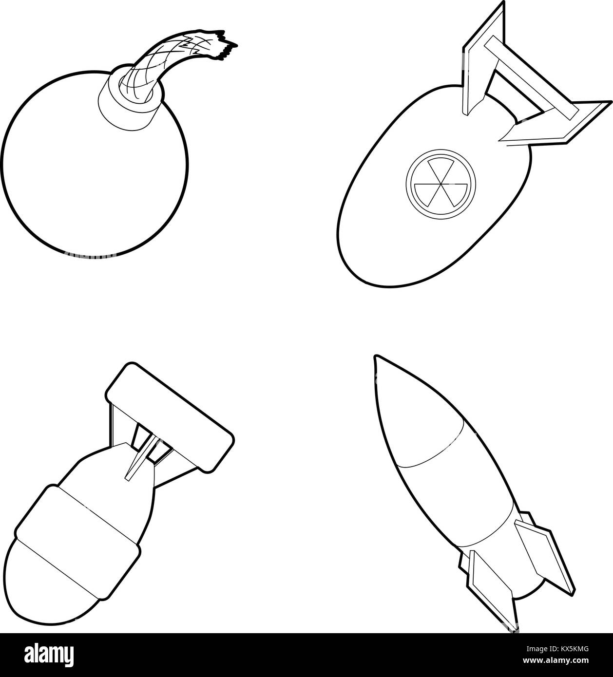 Bomb icon set, outline style Stock Vector Image & Art - Alamy