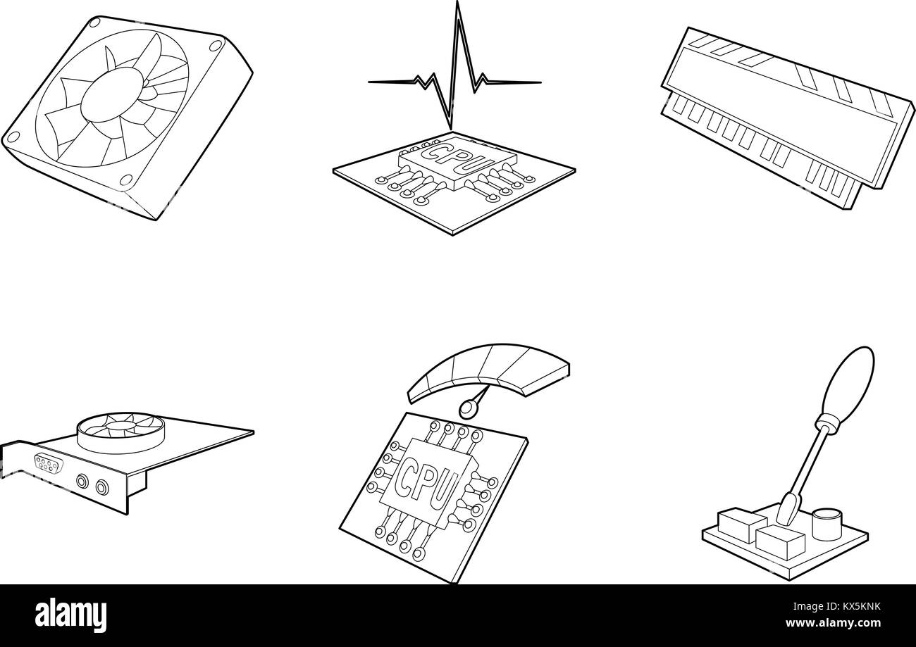 Pc parts icon set, outline style Stock Vector Image & Art - Alamy