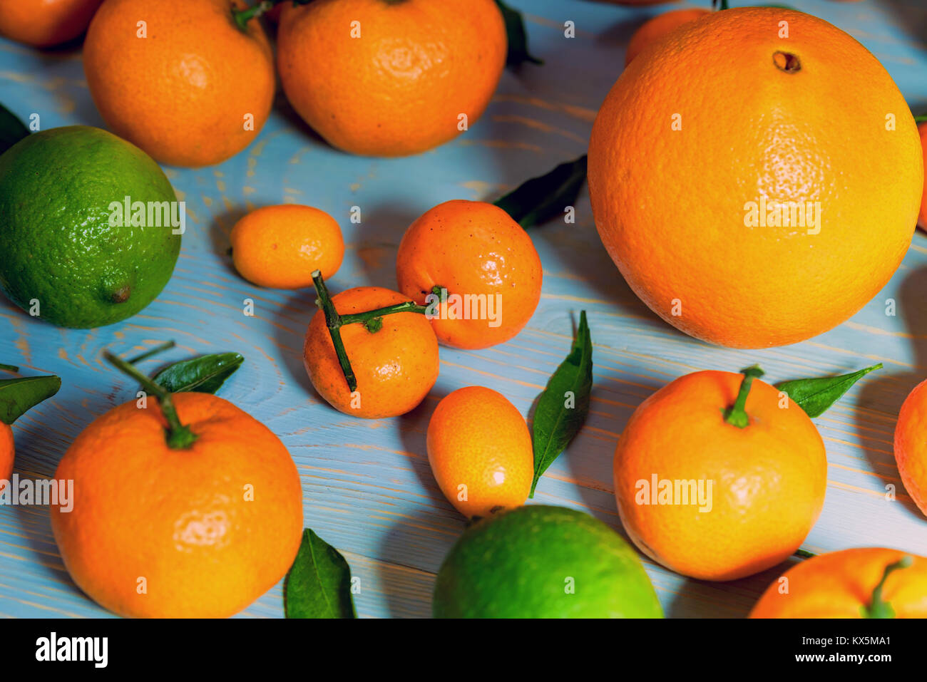 Close-up of various citrus fruits. Top view Stock Photo - Alamy