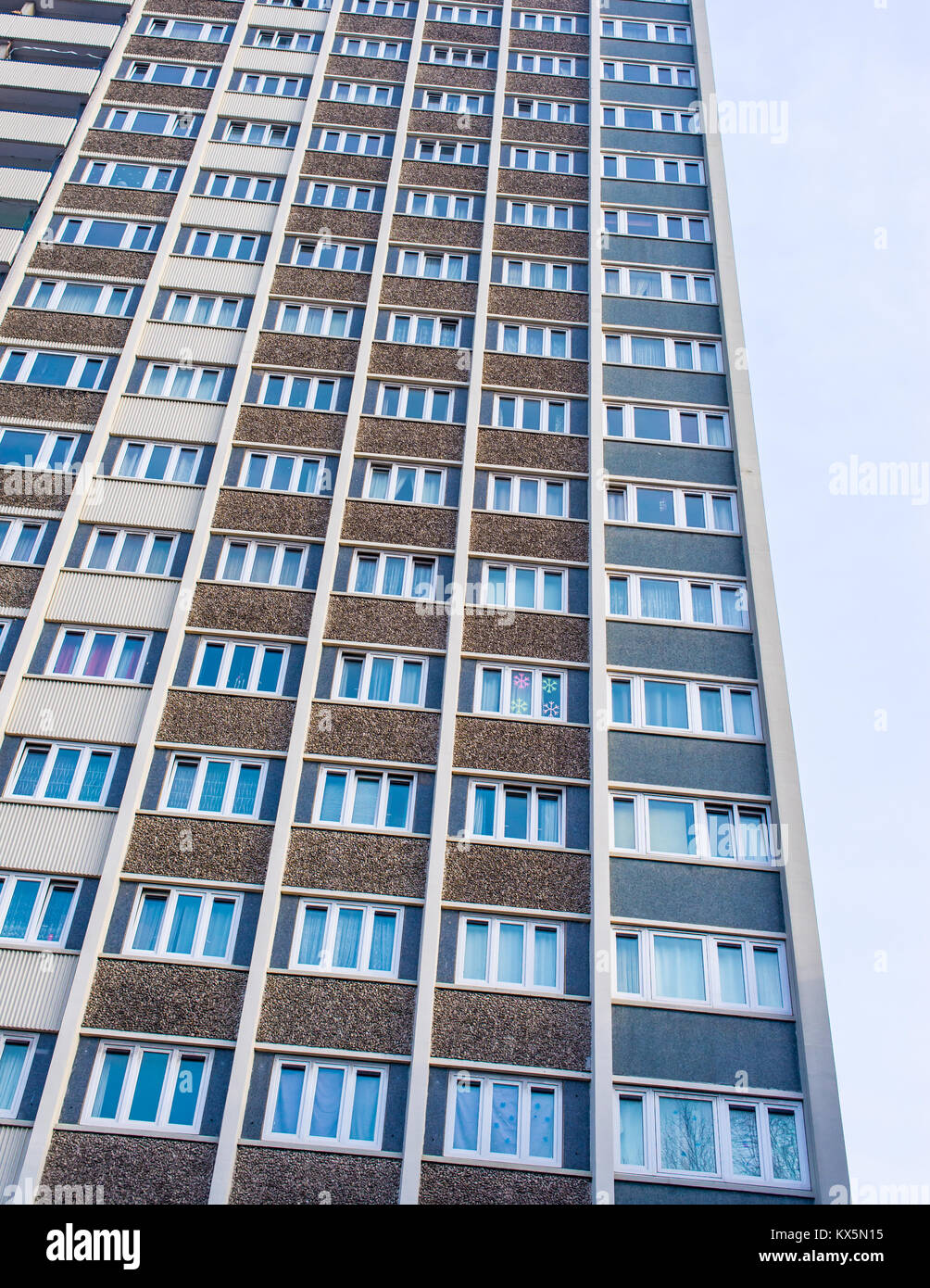 Side of huge council house tower flat block of apartments viewed from ...