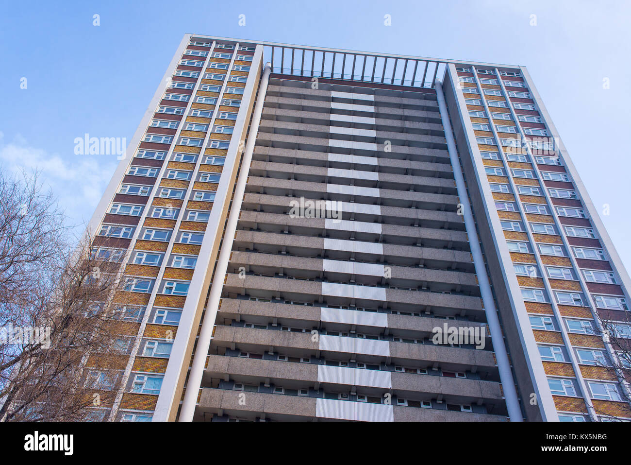 Huge council house tower flat block of apartments viewed from below ...