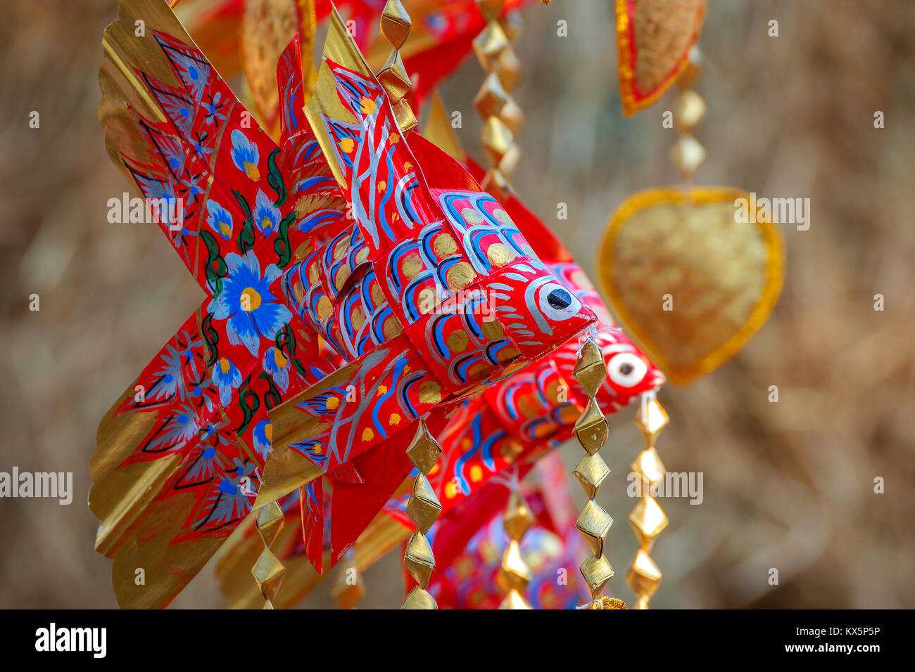 Thai Mobile Fish Made with Palm Leaf Stock Photo - Alamy