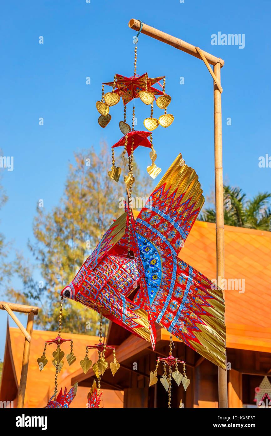 Thai Mobile Fish Made with Palm Leaf Stock Photo - Alamy